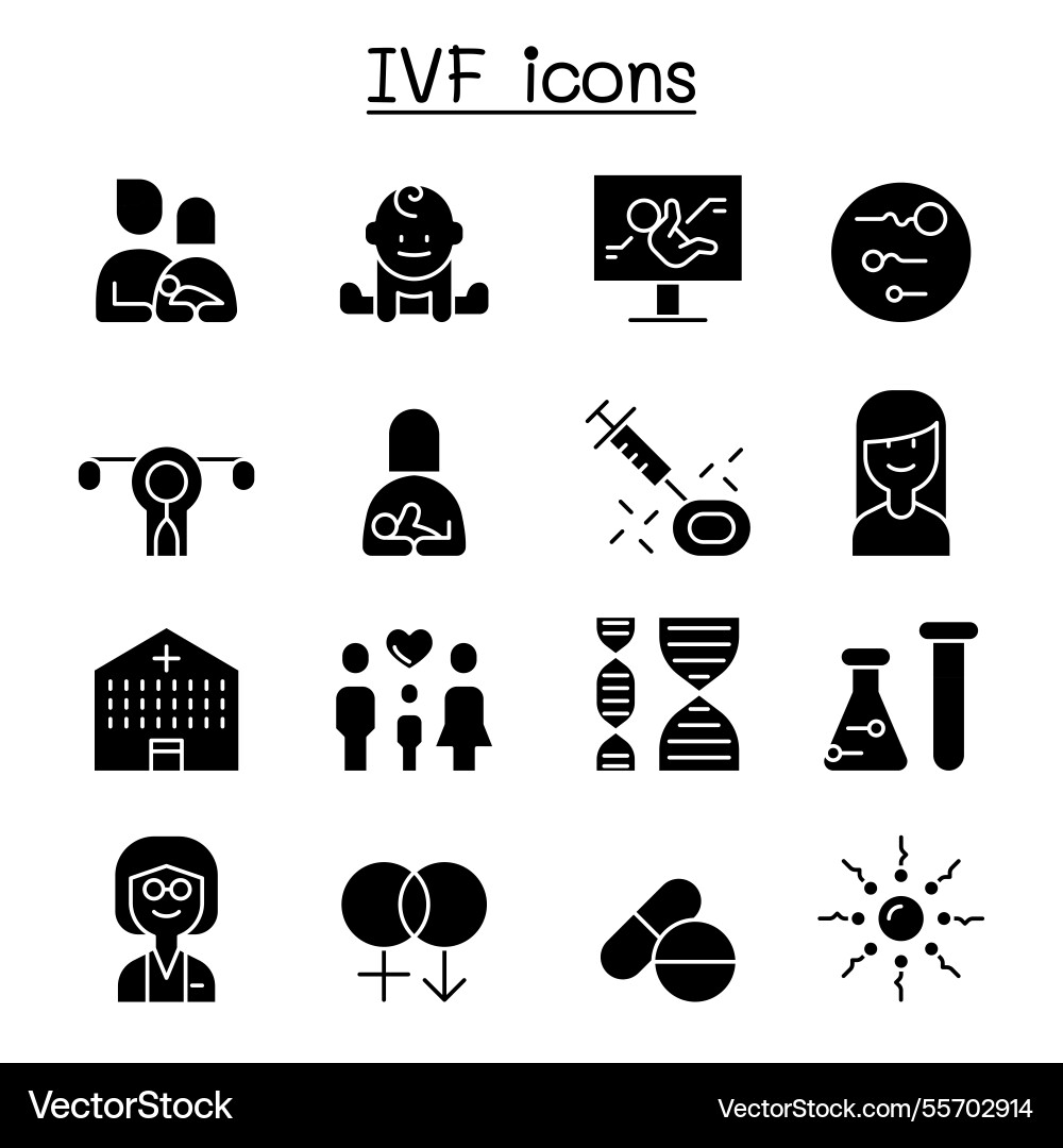 Ivf in vitro fertilization icon set in glyph style