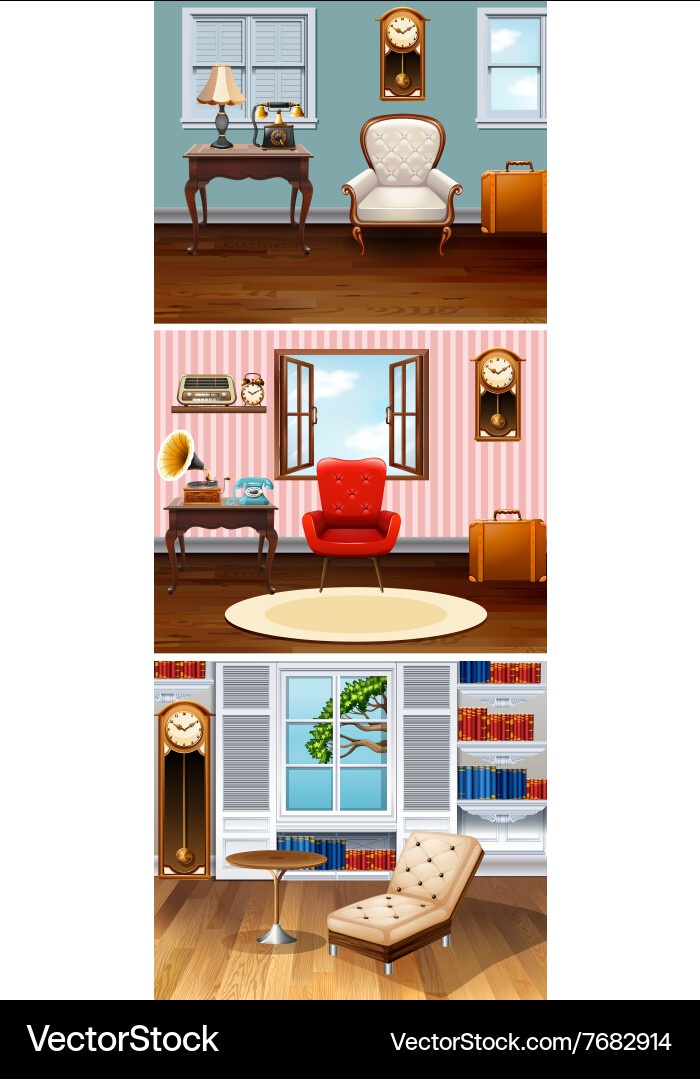 Vintage Interior Room Scenes Royalty Free Vector Image