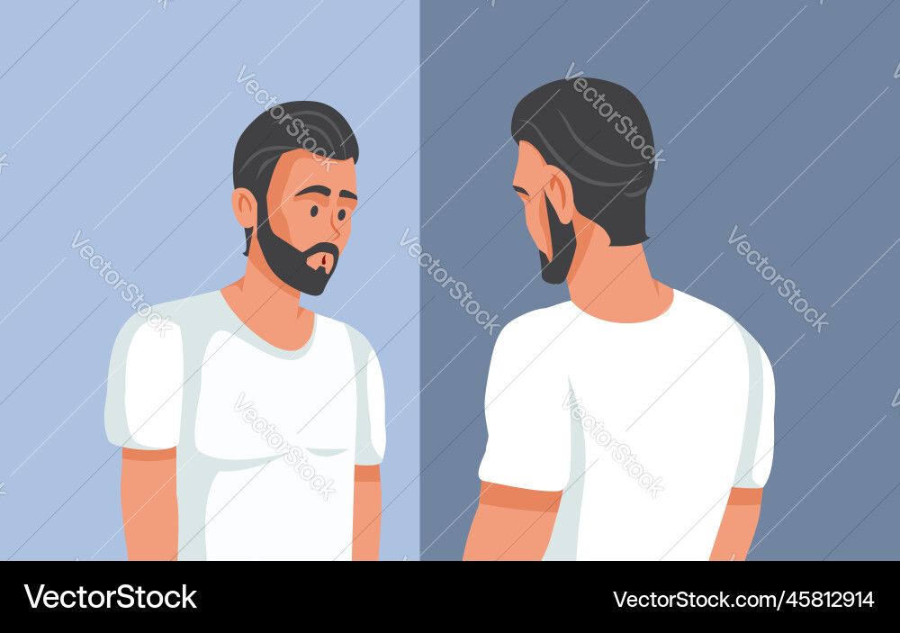 Young man feeling insecure lokking in the mirror Vector Image