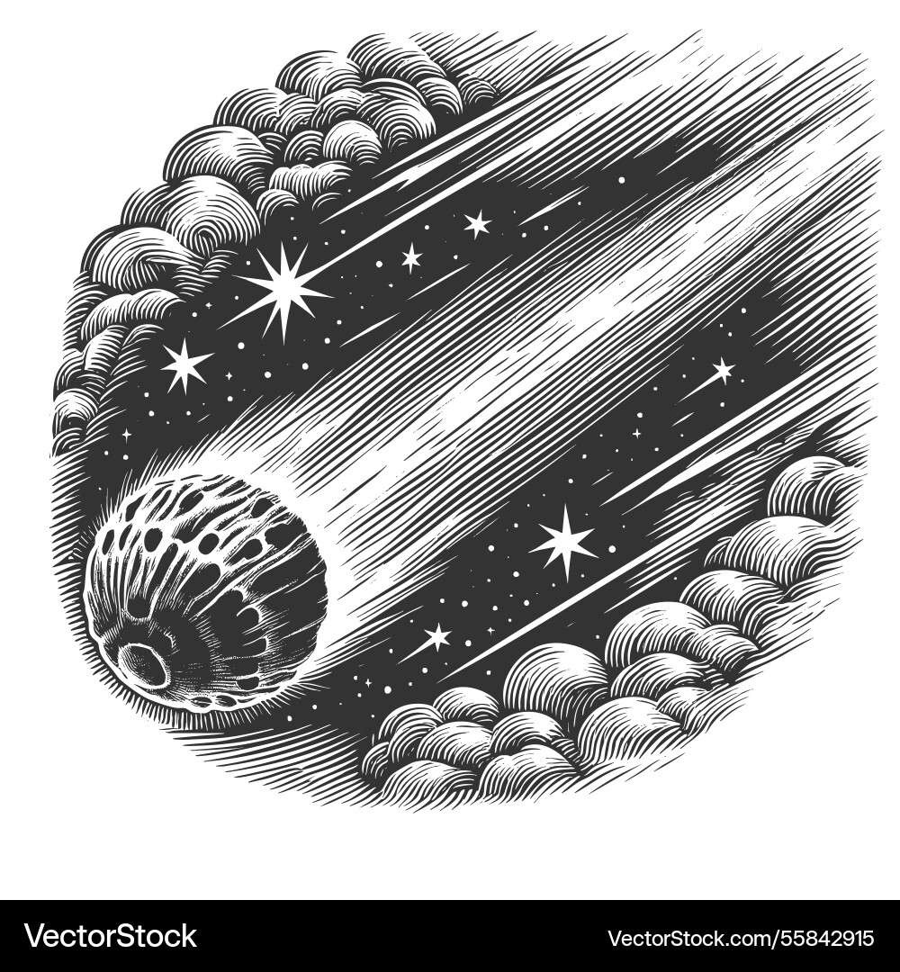 Fiery Meteor Streaking Across The Night Sky Vector Image