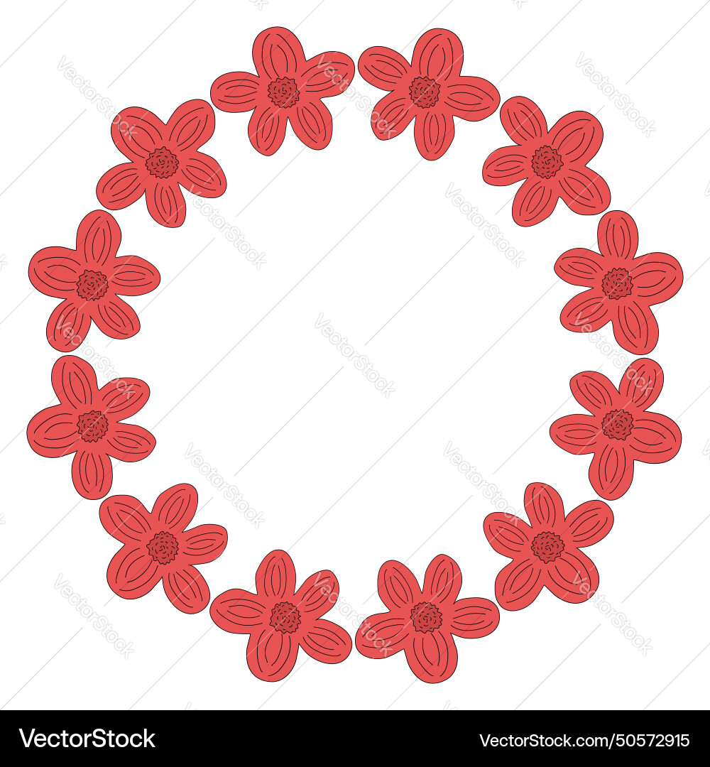 Round flower frame from simple red flowers spring Vector Image