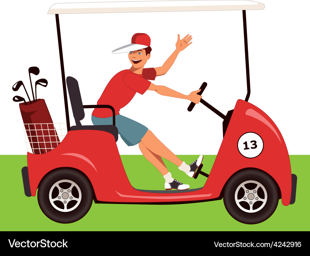 Caddy in a golf cart Royalty Free Vector Image