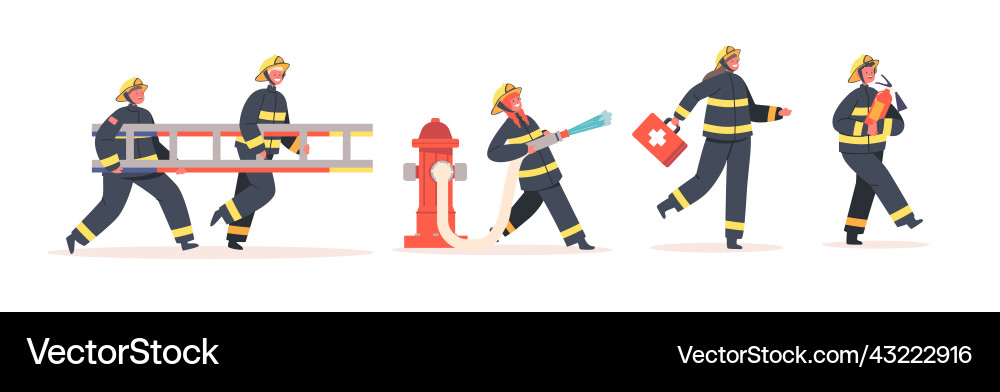 Children Firefighters Team Royalty Free Vector Image