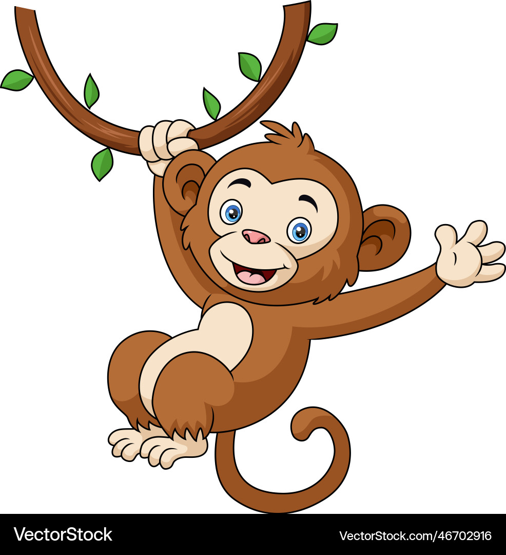 Cute monkey cartoon hanging in tree branch Vector Image