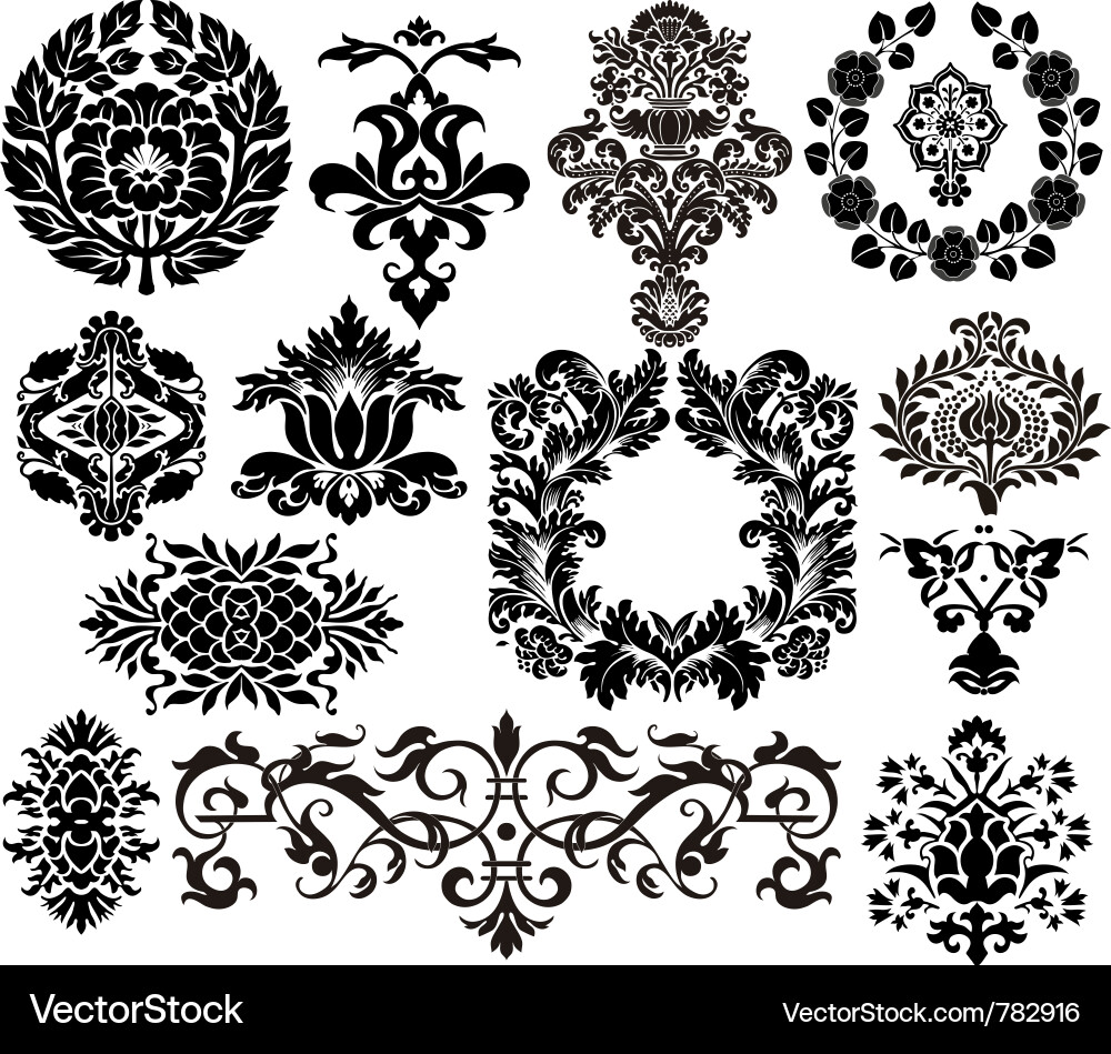 Elegant Damask Floral Ornaments Royalty Free Vector Image