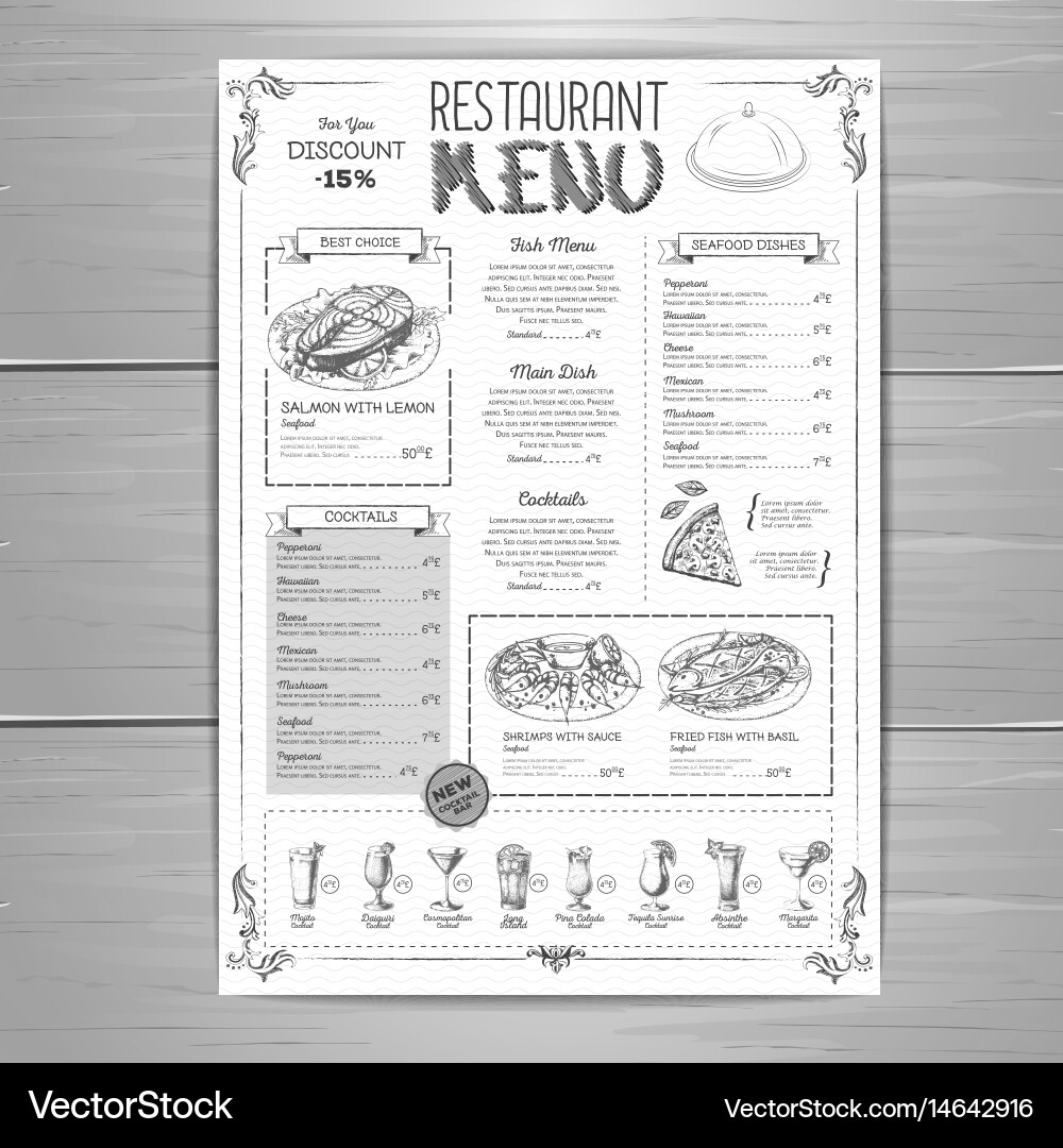 Hand drawing restaurant menu design Royalty Free Vector