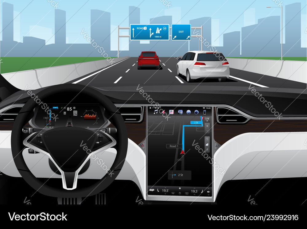 Self driving car on a road autonomous vehicle Vector Image
