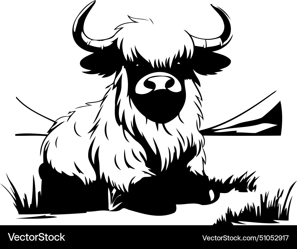 A yak on the grass with mountains Royalty Free Vector Image