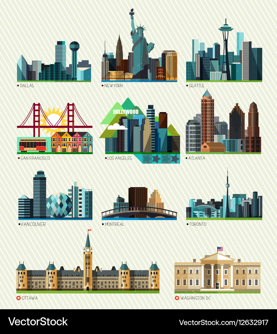 American and canadian cities Royalty Free Vector Image