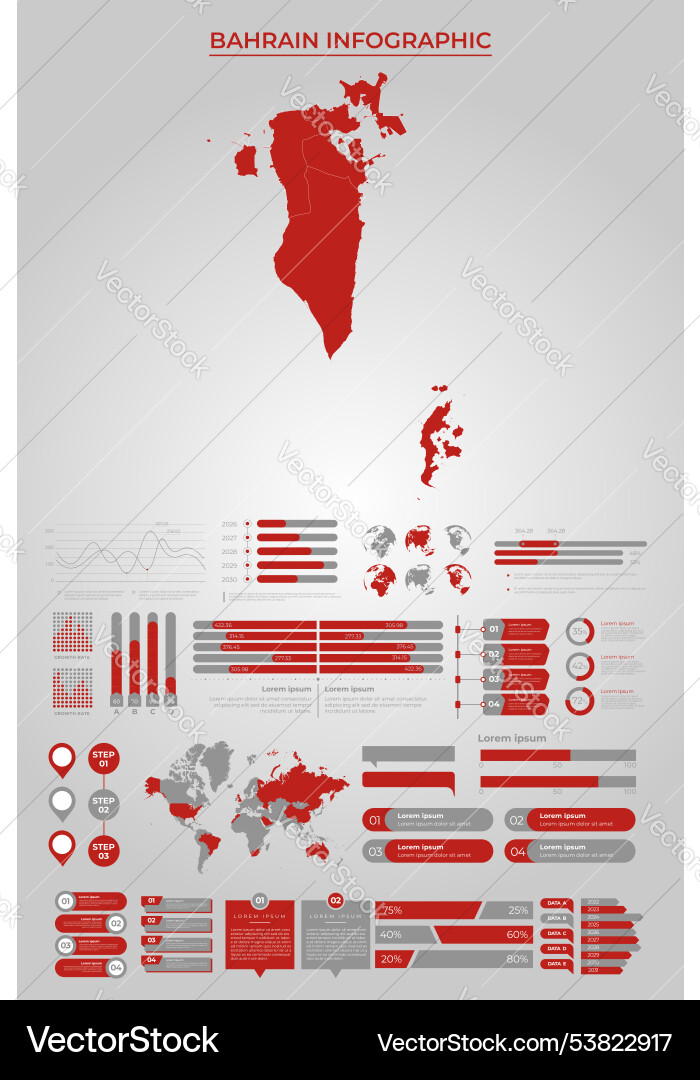 Bahrain map template with business infographic Vector Image