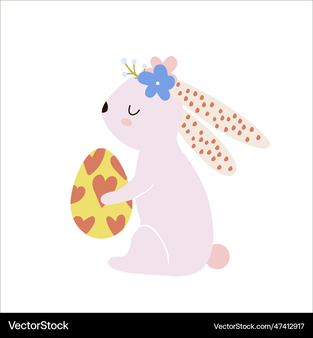 Cute bunny holding egg cartoon easter spring Vector Image