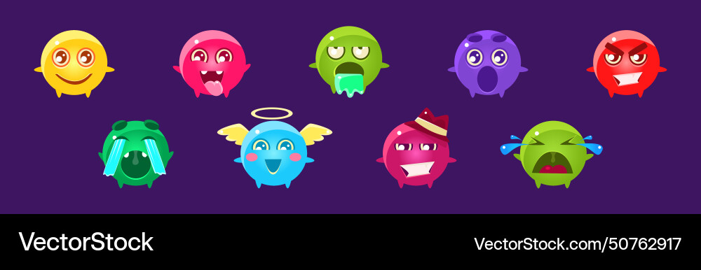 Funny round face emotion character colorful Vector Image