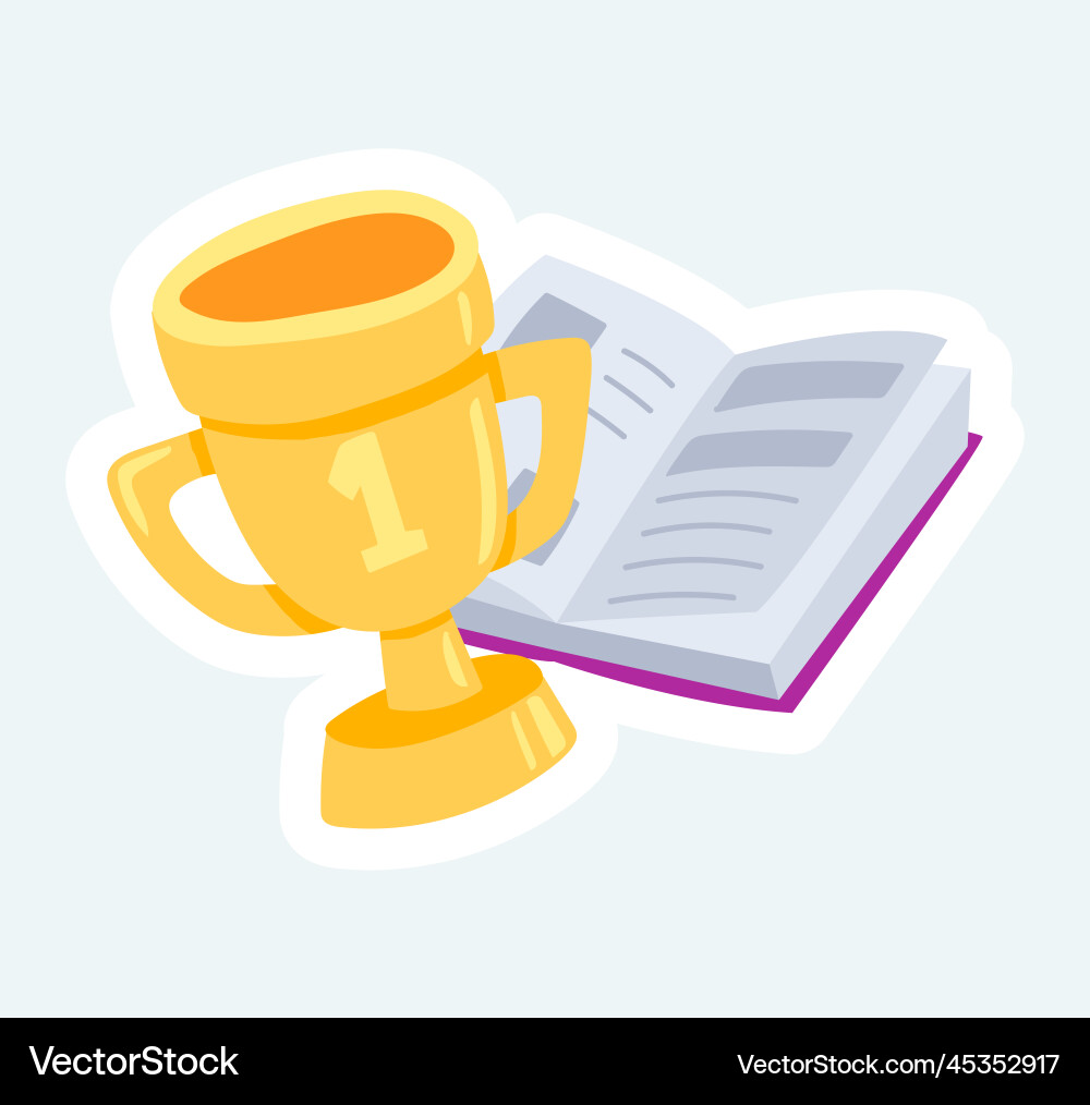 Golden champion cup and open book science Vector Image