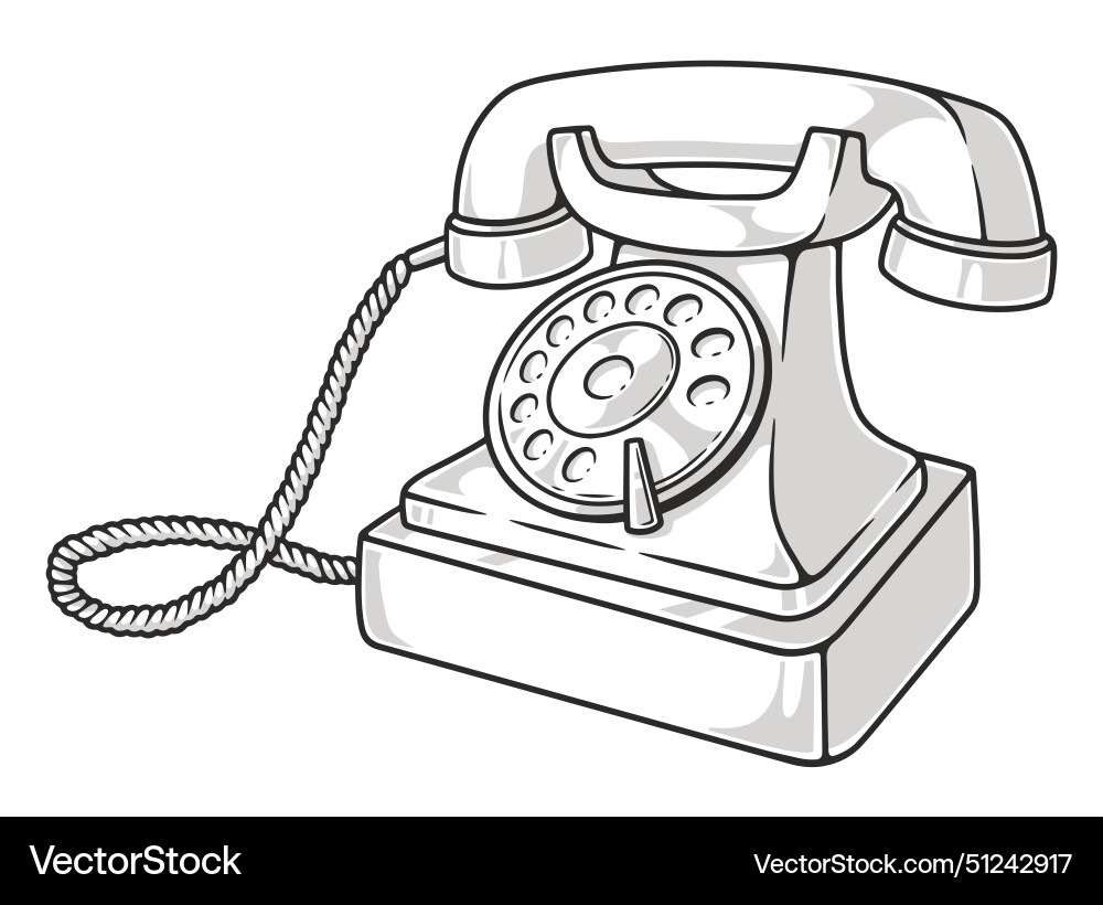 Retro wired telephone monochrome label Royalty Free Vector