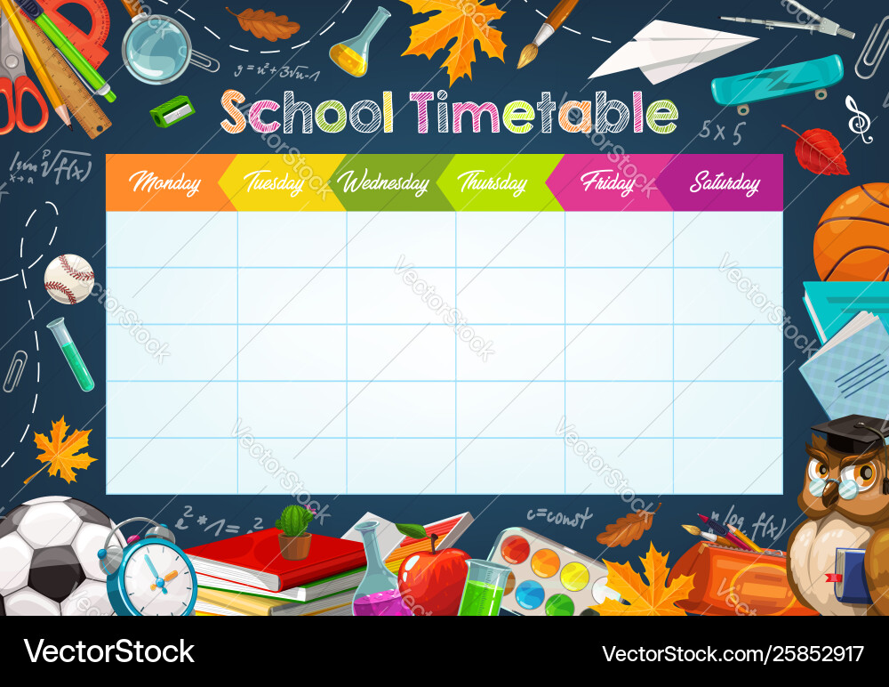 School week schedule timetable chalk sketch Vector Image