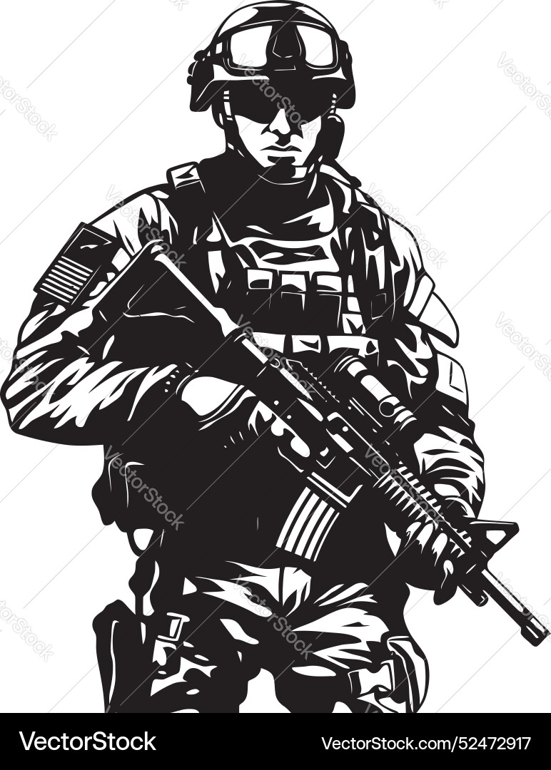 Strategic protector elegant soldier logo with gun Vector Image