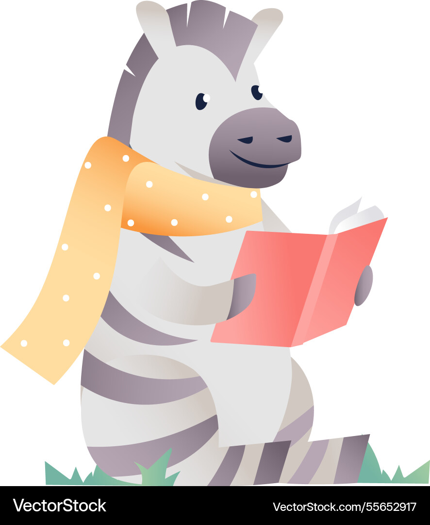 Zebra reading book on grass Royalty Free Vector Image
