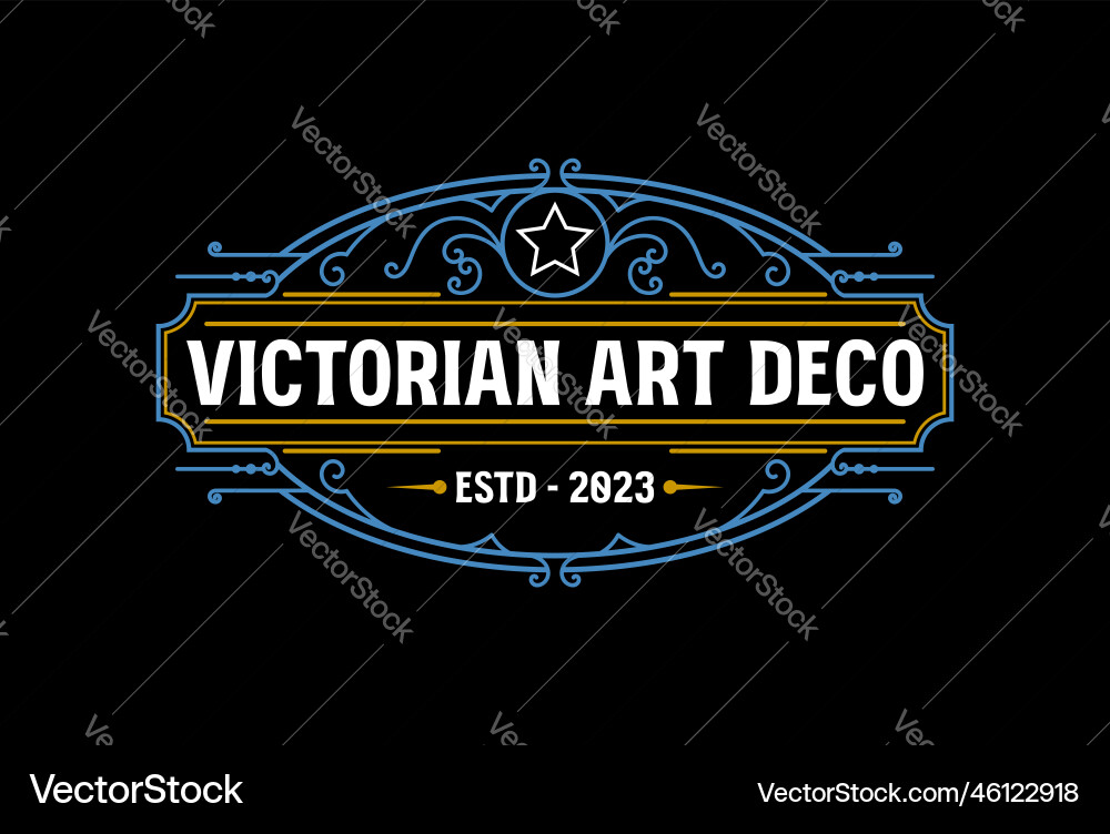 Blue vintage retro art deco ornament border frame Vector Image