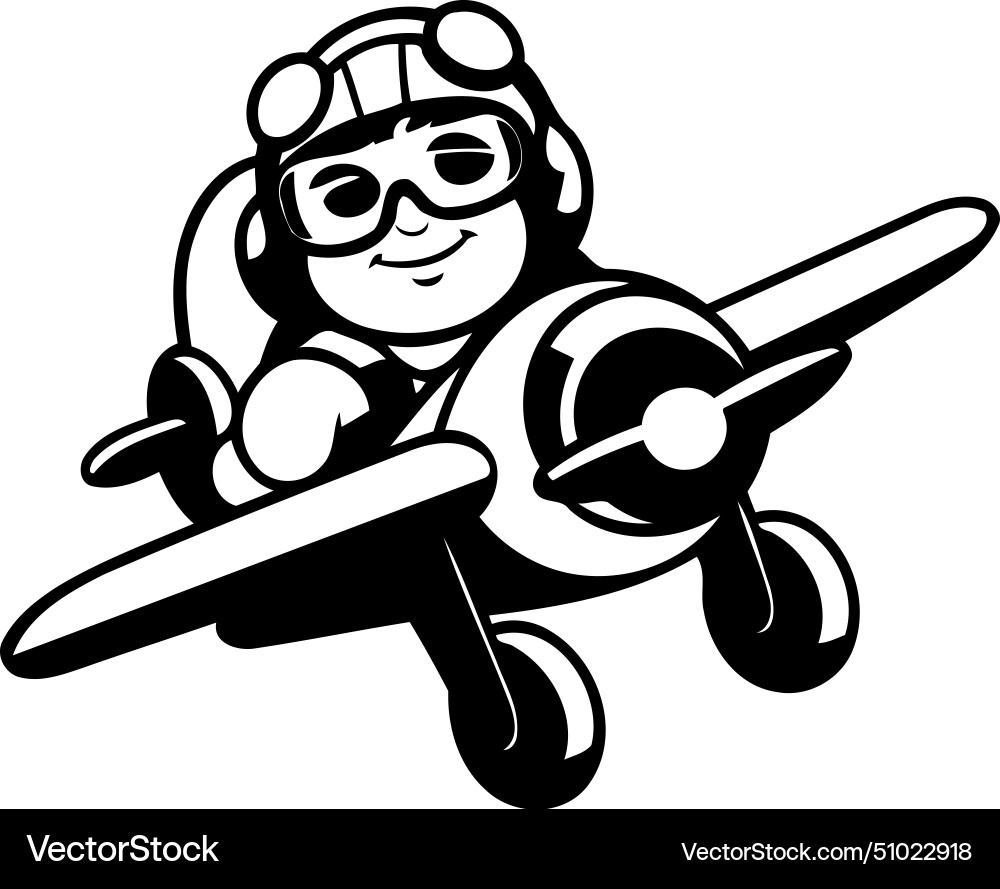 Cartoon pilot with airplane isolated on white Vector Image