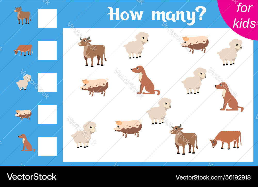 Counting game for children bull cow pig sheep Vector Image