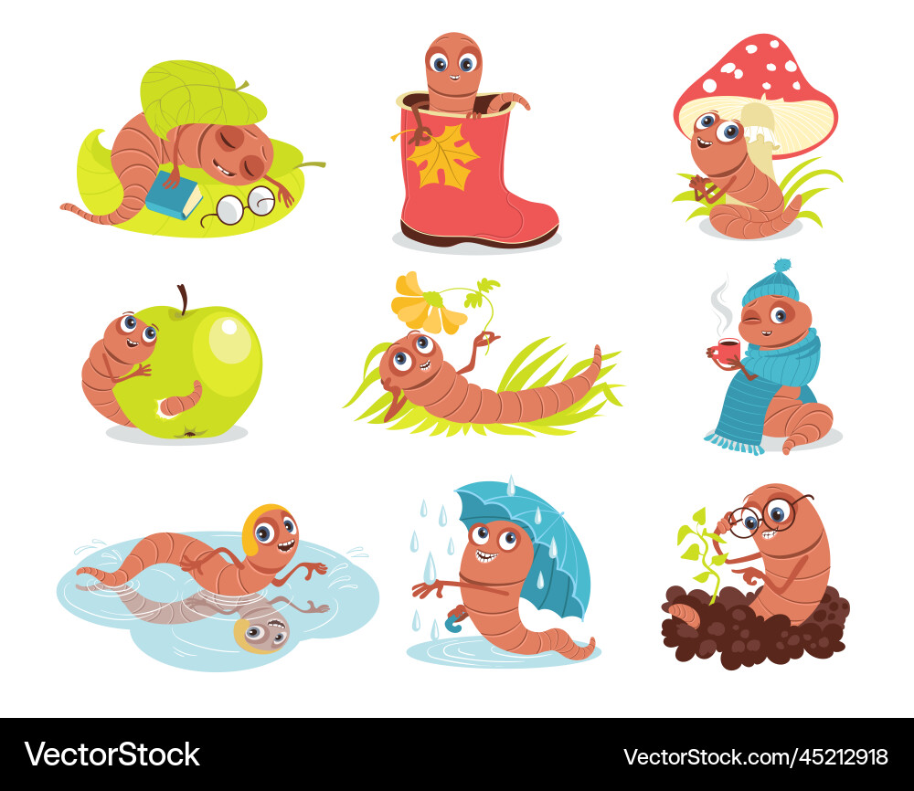 Cute soil worm characters cartoon mascot Vector Image