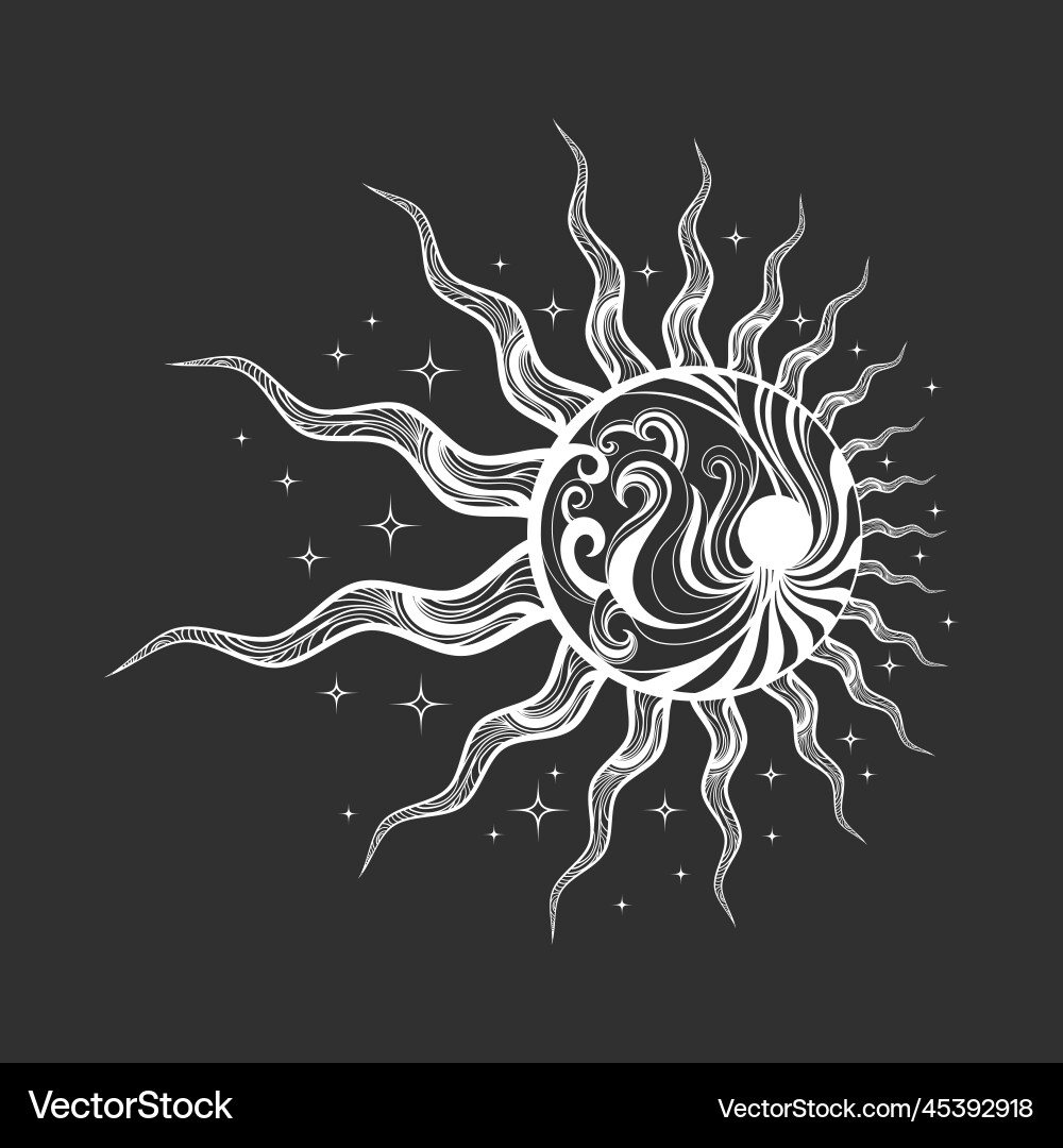 Esoteric emblem of sun isolated on black Vector Image