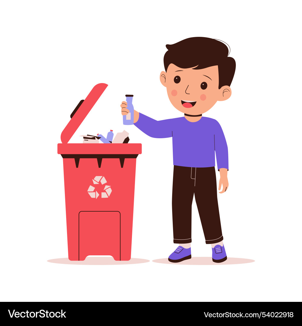 Funny little boy throwing trash Royalty Free Vector Image
