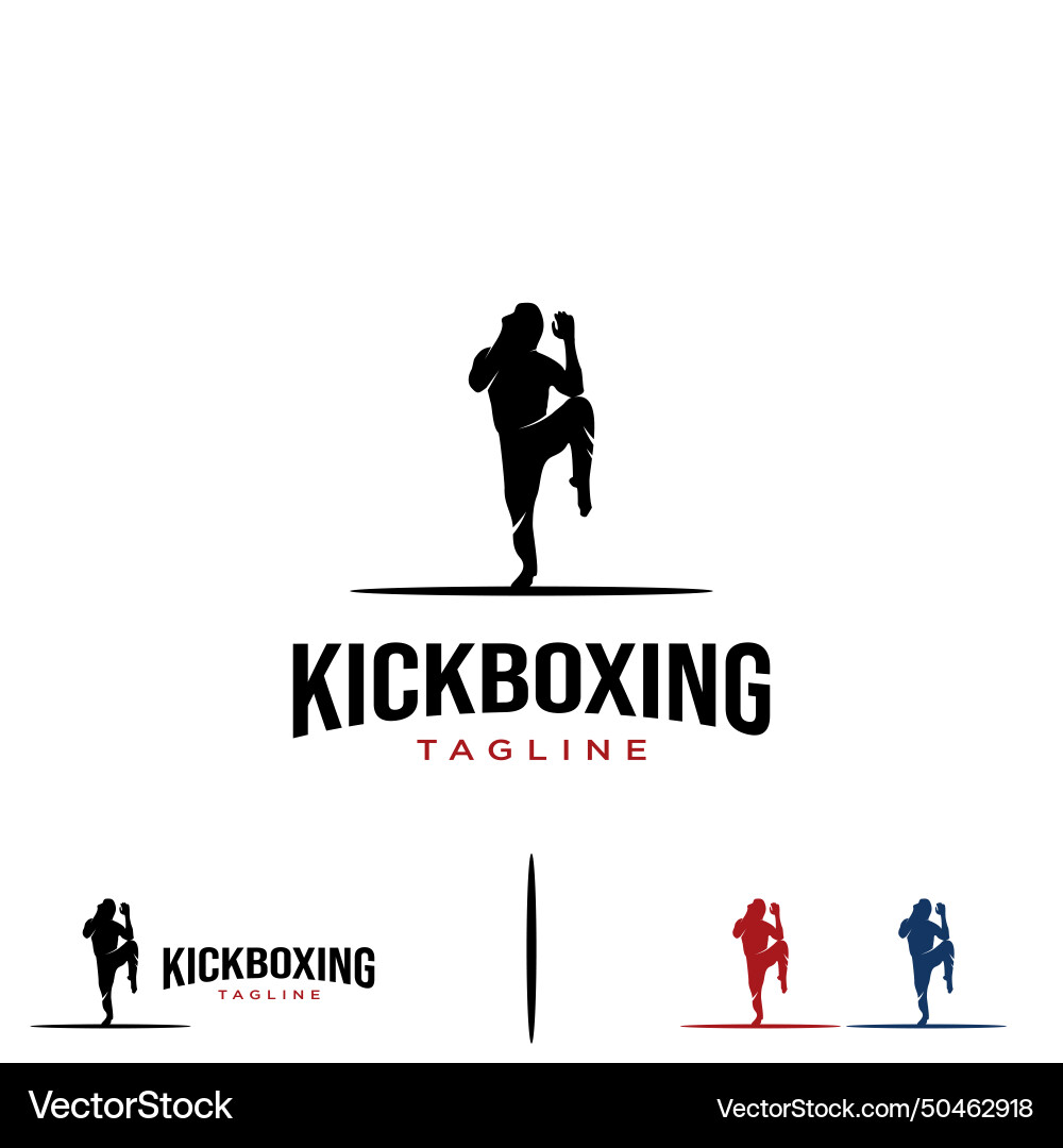 Male silhouette practicing kick boxing logo Vector Image