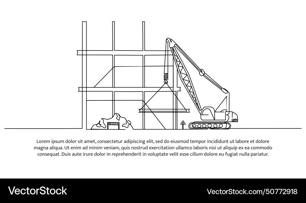 One line continuous of construction activities Vector Image