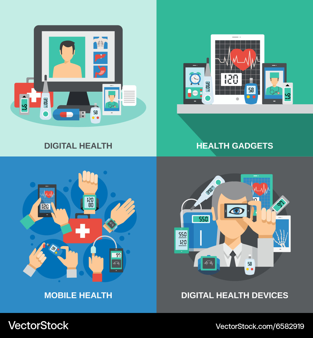 Digital health set Royalty Free Vector Image - VectorStock