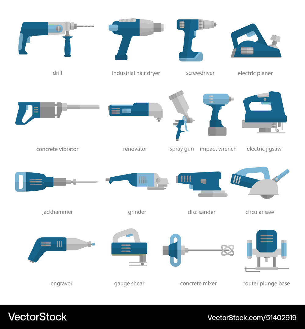 Power tools colored flat icons Royalty Free Vector Image