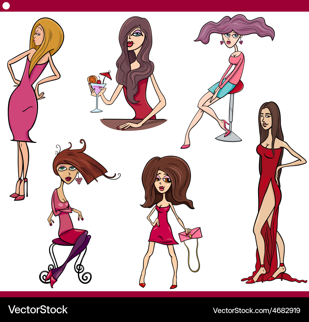 Pretty women set cartoon Royalty Free Vector Image