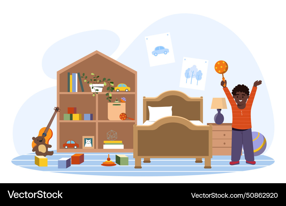 Boys bedroom interior concept Royalty Free Vector Image