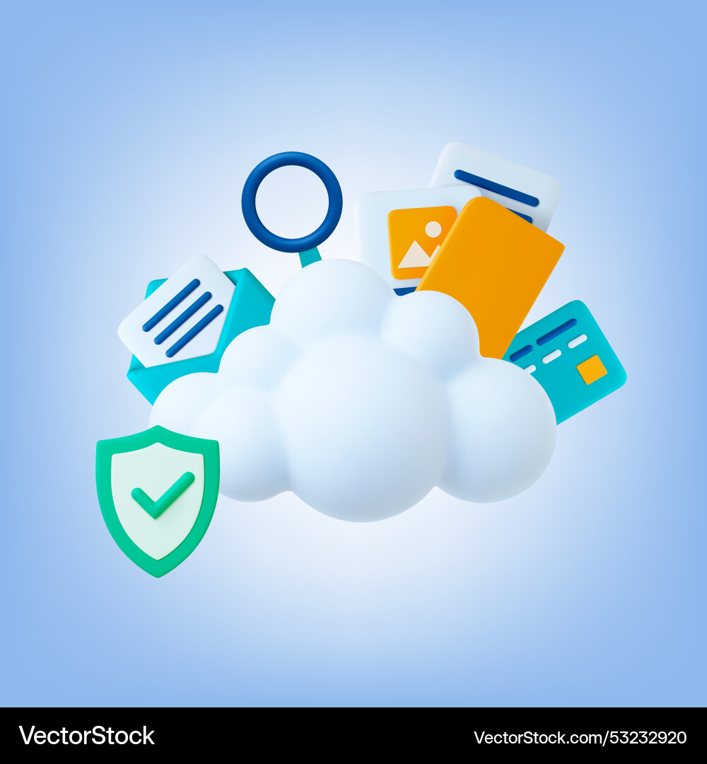 Digital cloud service 3d concept white realistic Vector Image