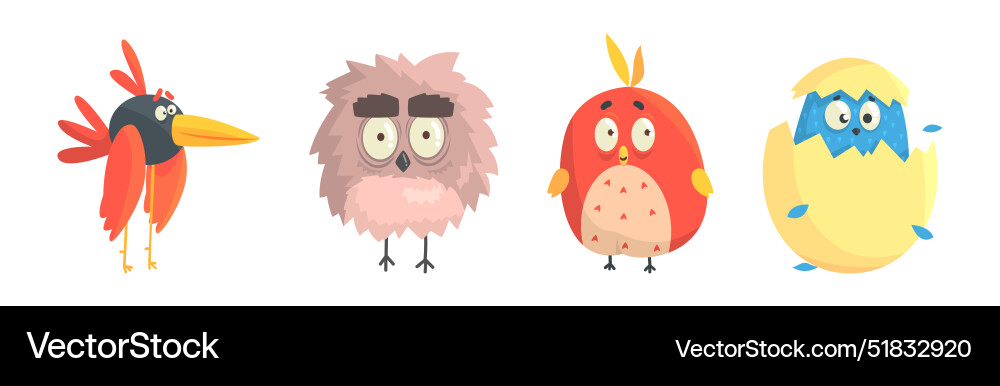 Funny bird comic flying creature with big eyes Vector Image