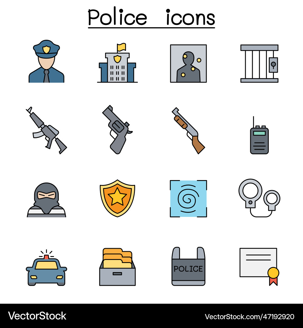 Police color line icon set Royalty Free Vector Image