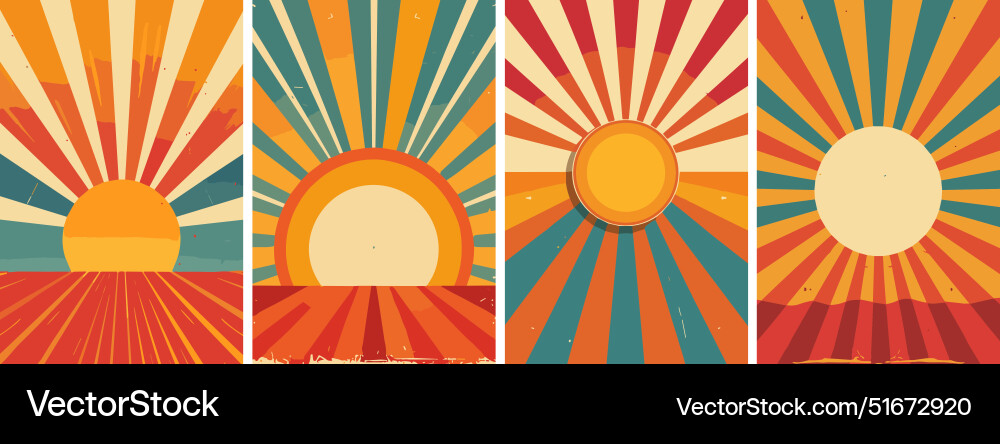 Retro groovy sunset posters set abstract 70th Vector Image