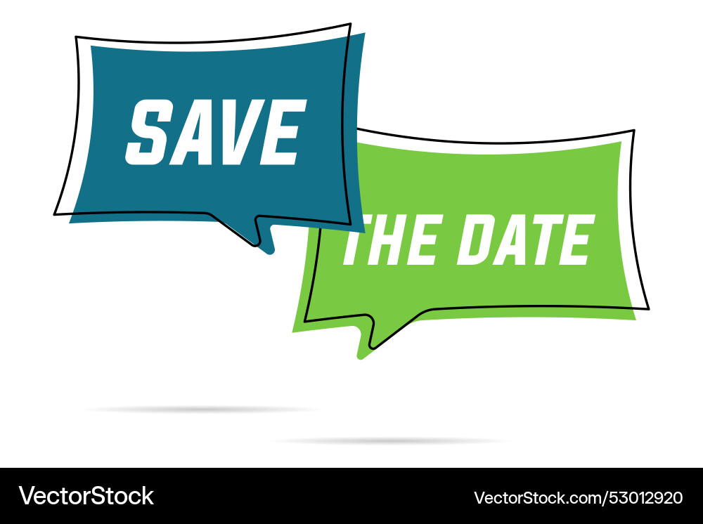 Save date tag with shadow blue and green Vector Image