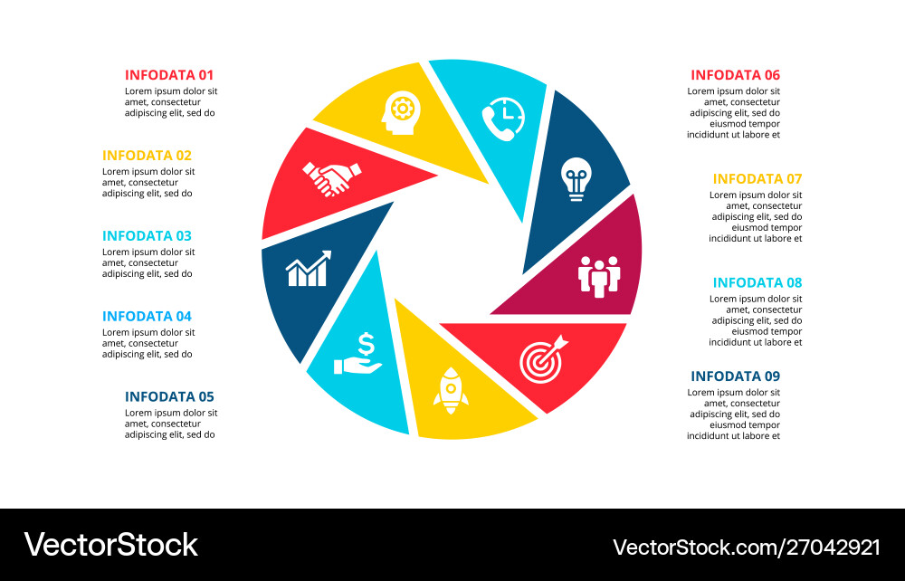 Circle infographic with 9 options or steps Vector Image