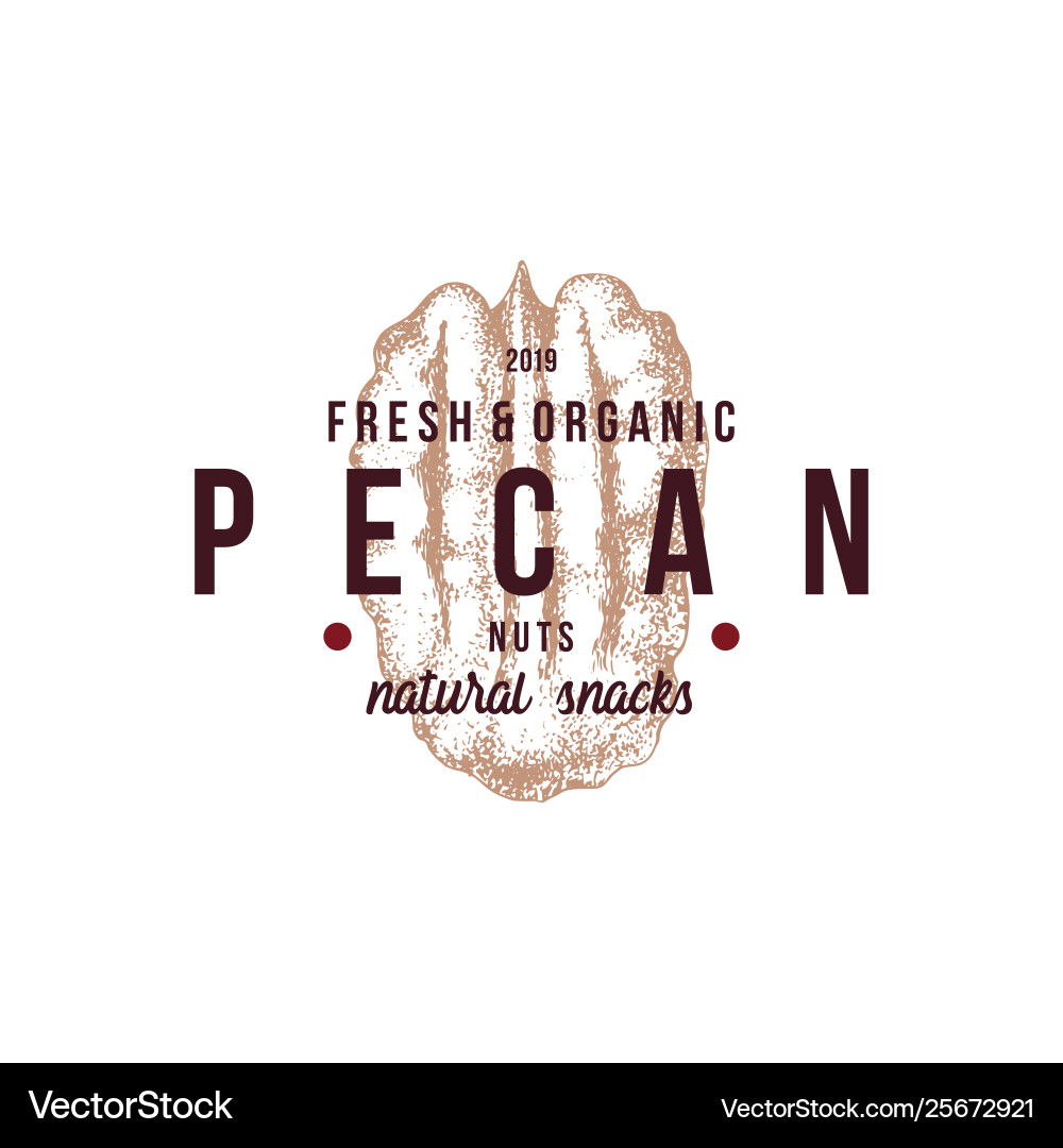 Emblem with type design and hand drawn pecan nut Vector Image