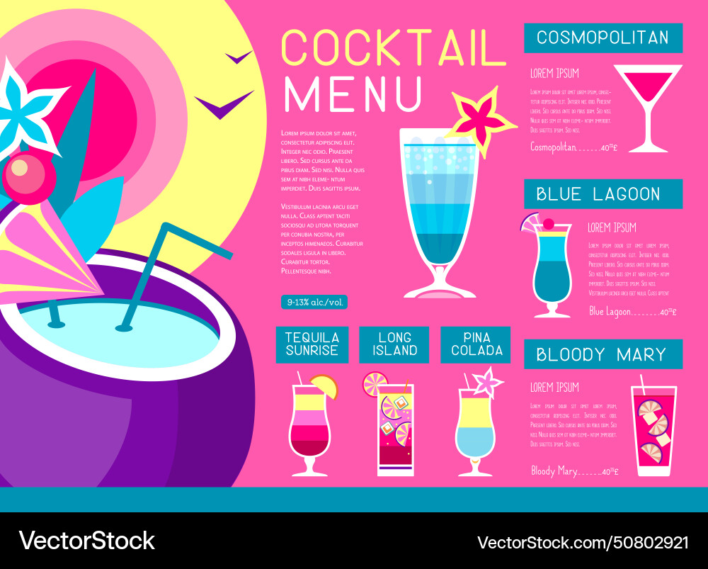 Retro summer restaurant cocktail menu design Vector Image