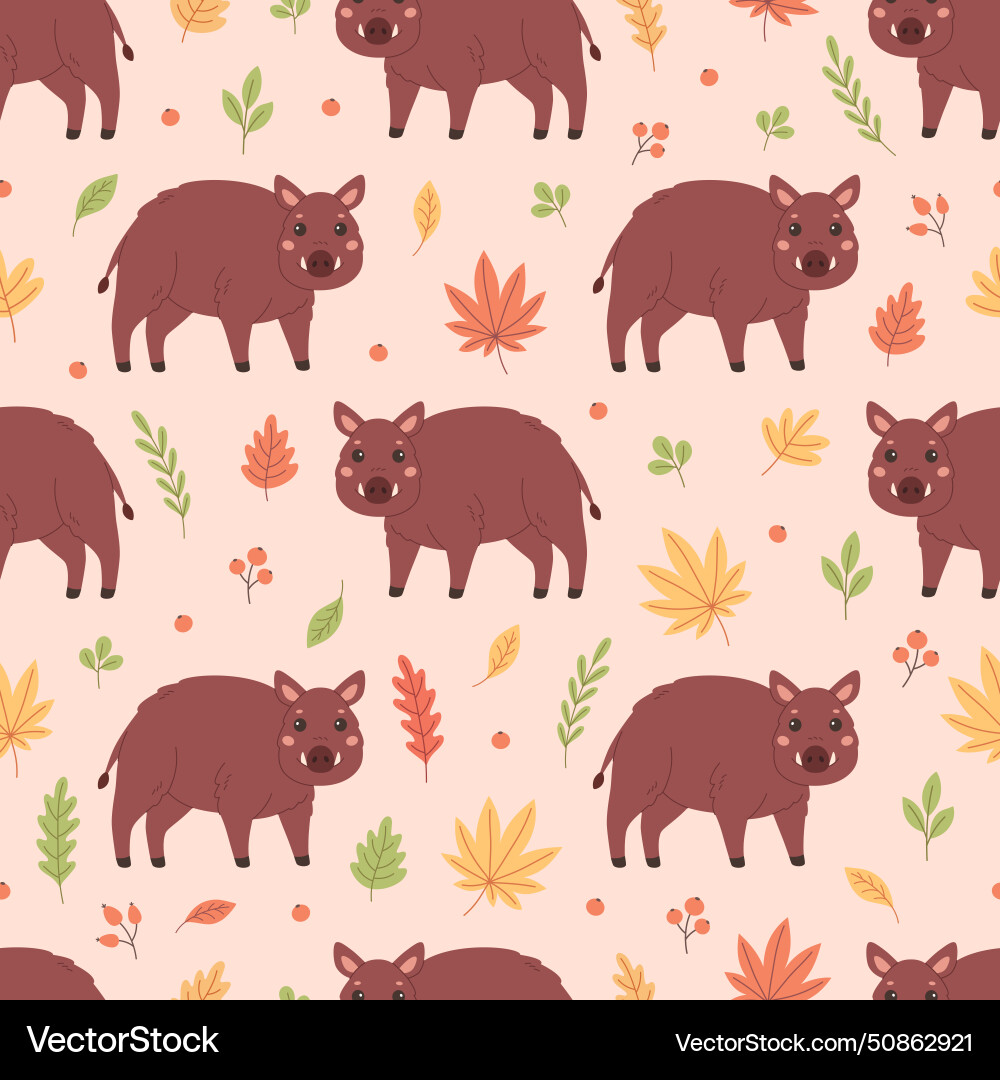 Seamless pattern with cute wild boar print Vector Image