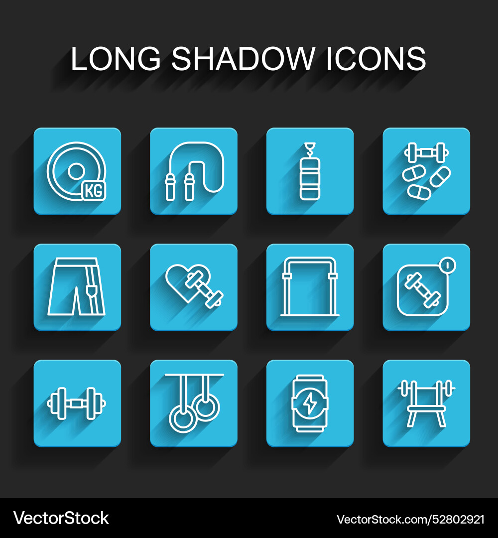 Set line dumbbell gymnastic rings weight plate Vector Image