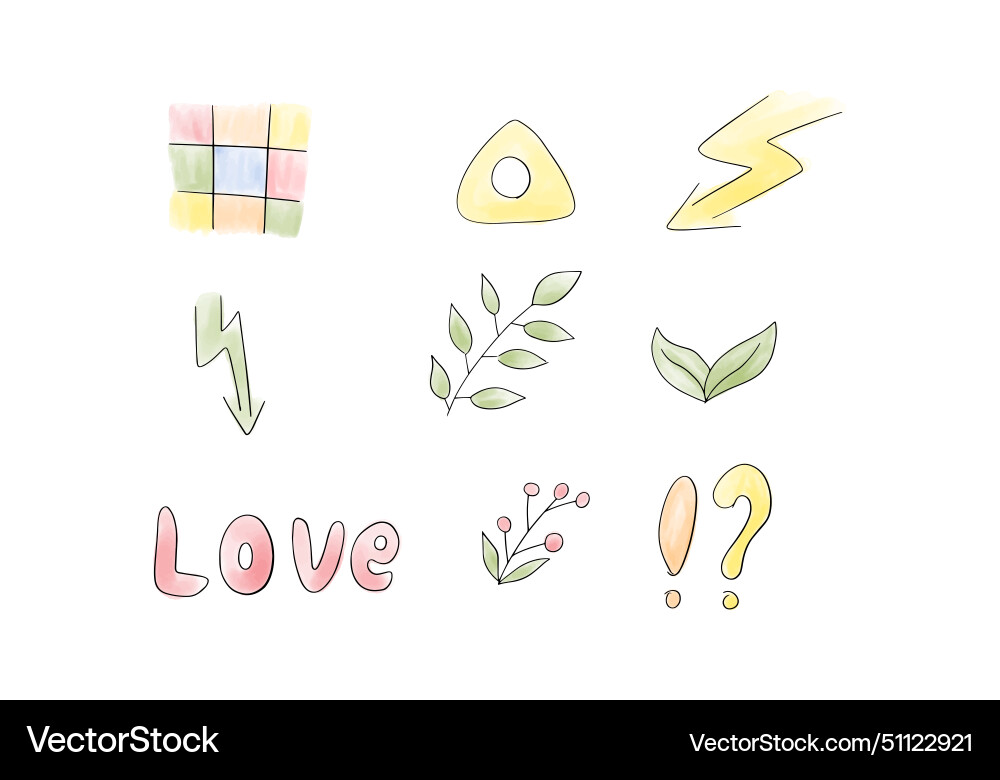 Set of watercolor doodle elements Royalty Free Vector Image