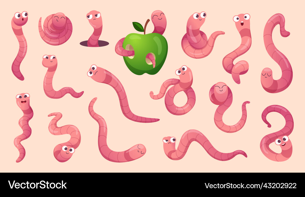 Cartoon worms creeping crawlers and bugs Vector Image