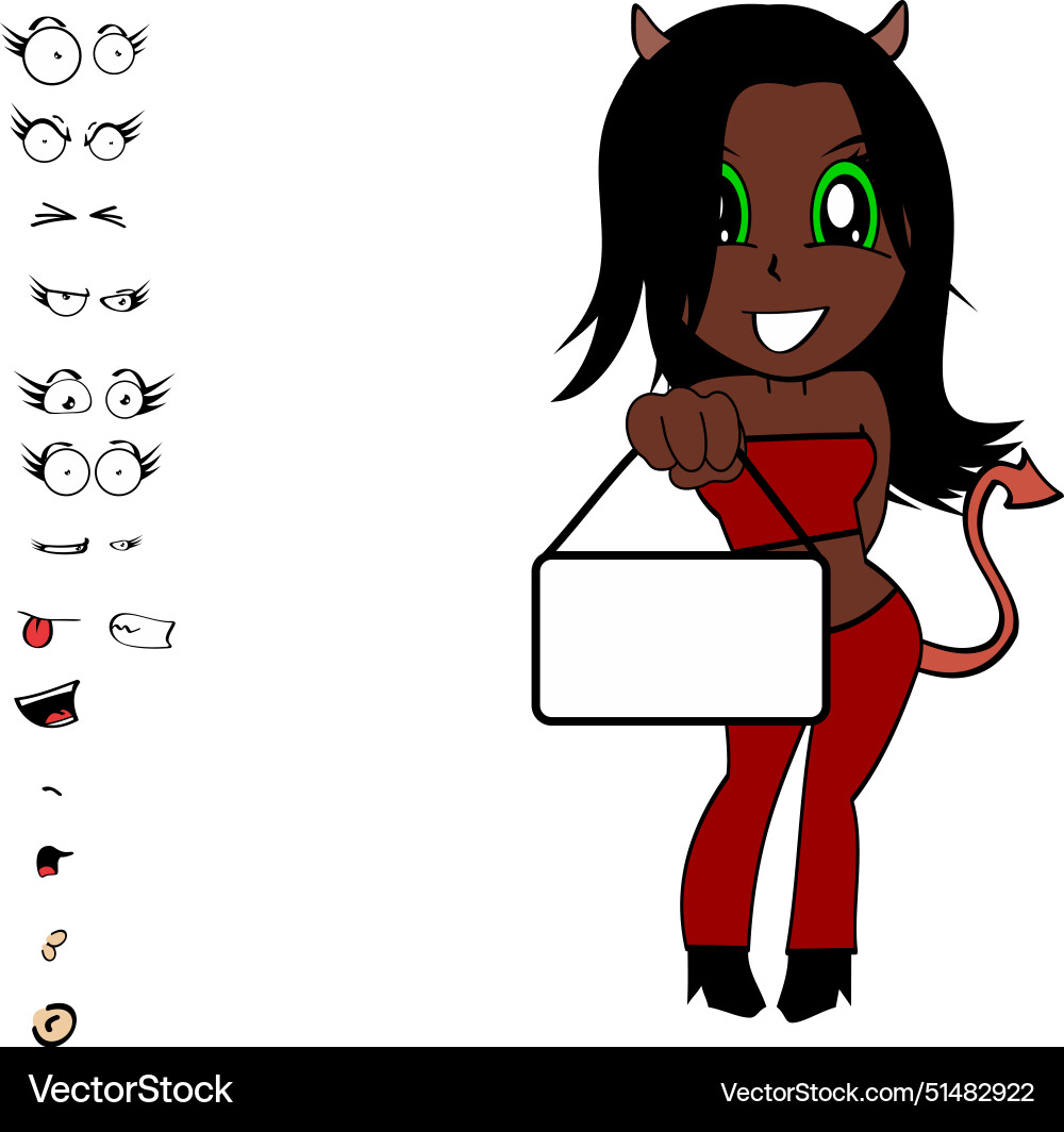 Devil girl chibi cartoon expressions pack Vector Image