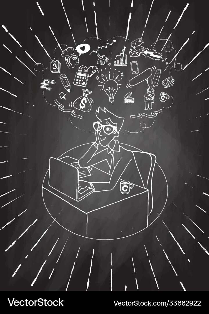 Doodle young business man sitting at offi – Free Vector | VectorStock