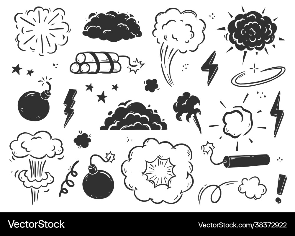 Hand drawn explosion bomb smoke Royalty Free Vector Image