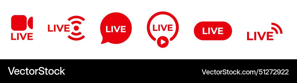 Red stream broadcast icon live logo online Vector Image