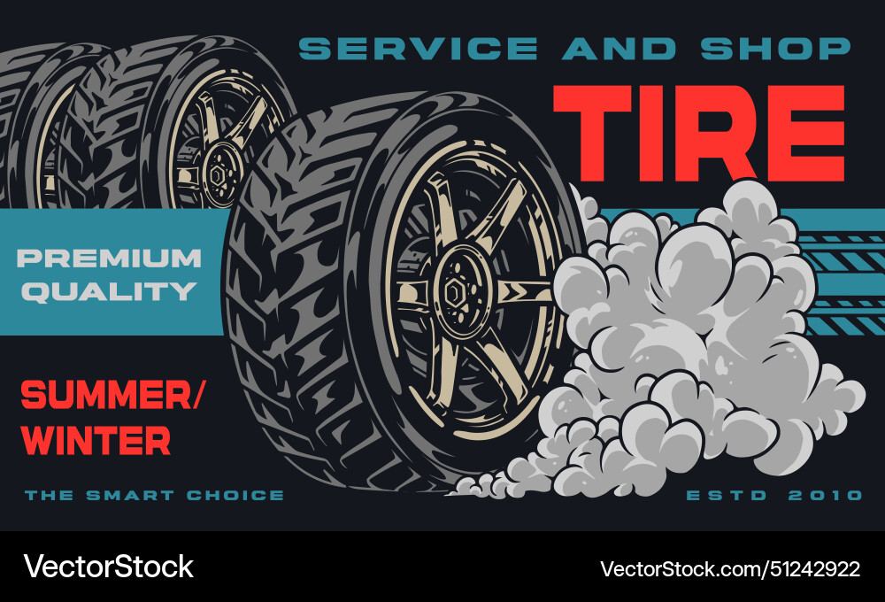 Replacing car tires colorful sticker Royalty Free Vector